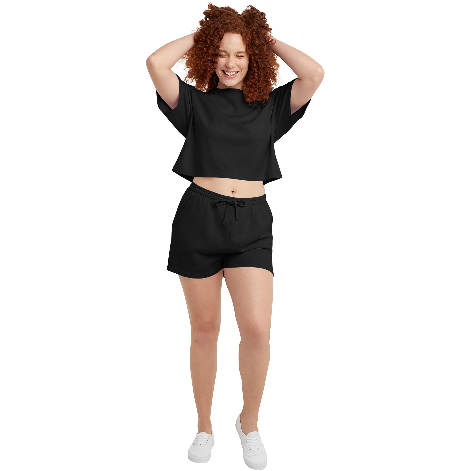 Hanes Comfortblend Originals Short-Sleeve Cropped T-Shirt, Cotton Tees for Women, Plus, Black