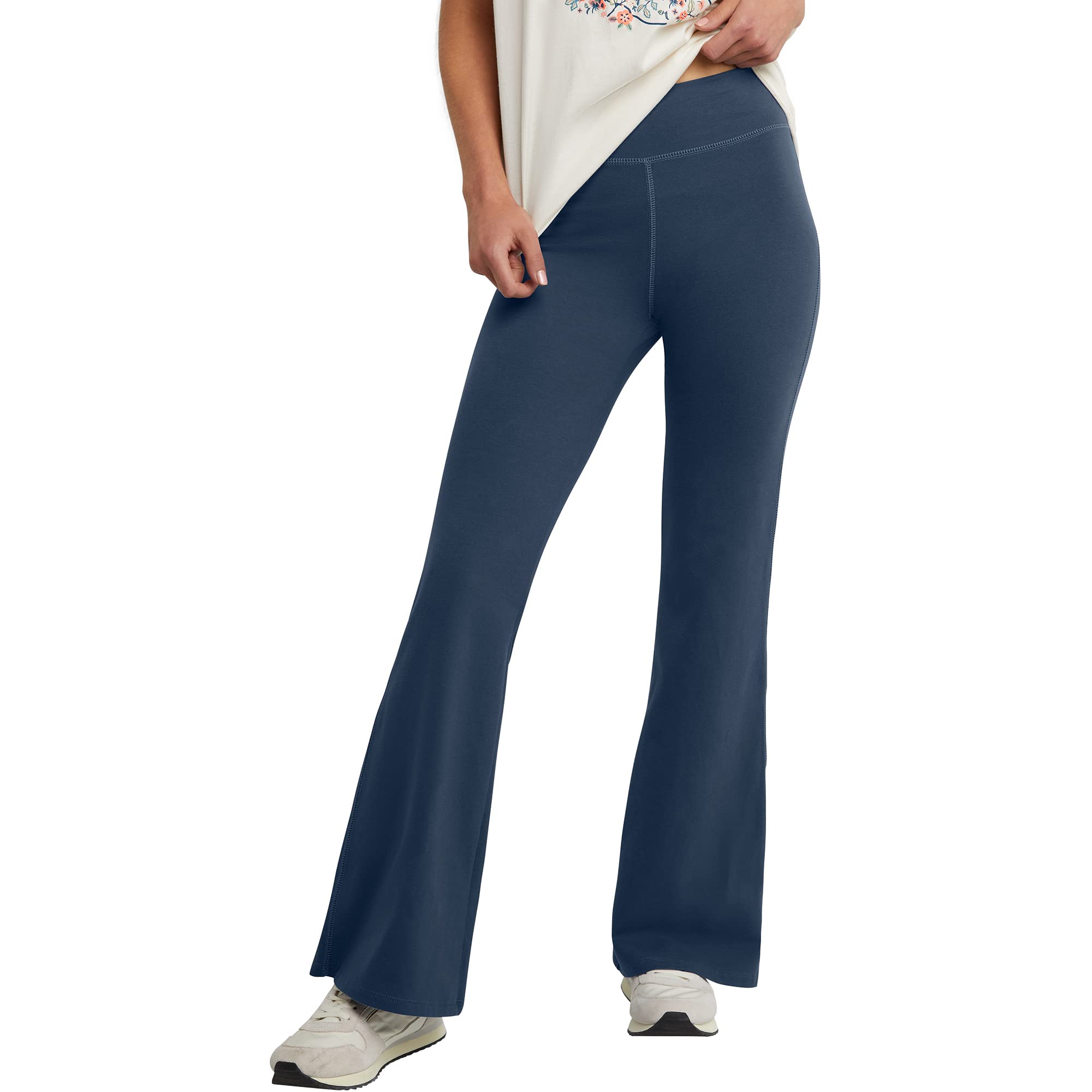 Hanes Comfortblend Women's Originals Jersey Flare Leg, Bell Bottom Stretch Pants, 31", Trekking Grey