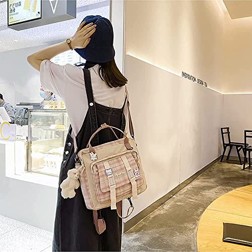 Kawaii Backpack with Bear Plush and Pins, Cute Backpack Japanese School Handbag Handbag Ita Bag for School (Pink)
