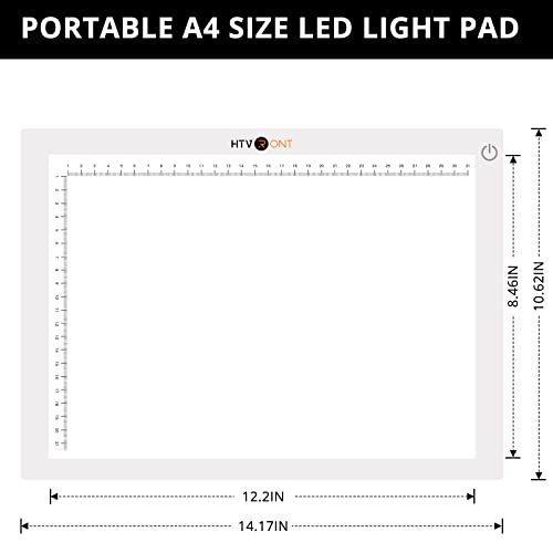 HTVRONT Portable A4 Led Bright Light Pad, Ultra-Thin & Adjustable Luminosity Light Board, USB Powered White Light Box for Tracing, Weeding Vinyl, Weeding Tool, Diamond Painting, Sketching