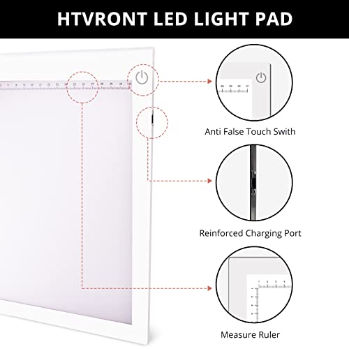 HTVRONT Portable A4 Led Bright Light Pad, Ultra-Thin & Adjustable Luminosity Light Board, USB Powered White Light Box for Tracing, Weeding Vinyl, Weeding Tool, Diamond Painting, Sketching