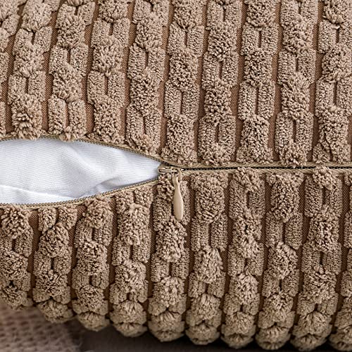 EMEMA Throw Pillow Covers Soft Corduroy Decorative Boho Striped Pillowcases Rectangle Cushion Case Farmhouse Home Decor for Couch Sofa Living Room Bed Pack of 2, 12x20 Inch Brown