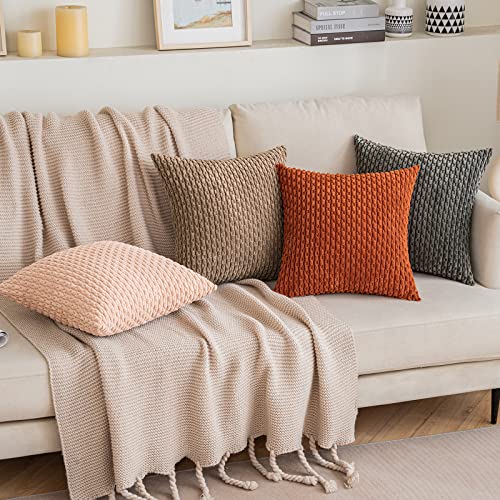 EMEMA Throw Pillow Covers Soft Corduroy Decorative Boho Striped Pillowcases Rectangle Cushion Case Farmhouse Home Decor for Couch Sofa Living Room Bed Pack of 2, 12x20 Inch Brown