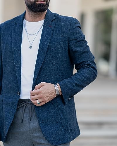 Blazer for Men Mens Casual Regular Fit Suit Jacket Linen Sport Coats Blue 2XL