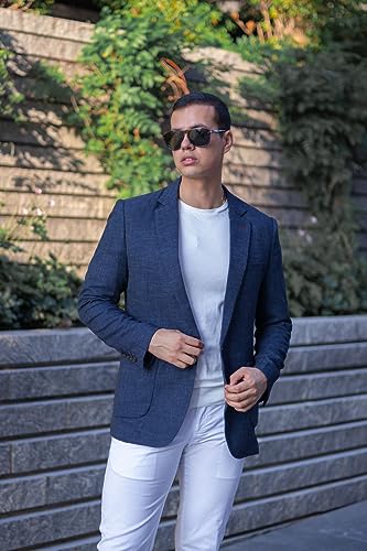 Blazer for Men Mens Casual Regular Fit Suit Jacket Linen Sport Coats Blue 2XL