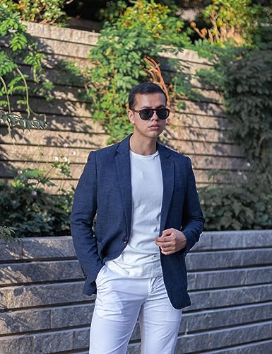 Blazer for Men Mens Casual Regular Fit Suit Jacket Linen Sport Coats Blue 2XL