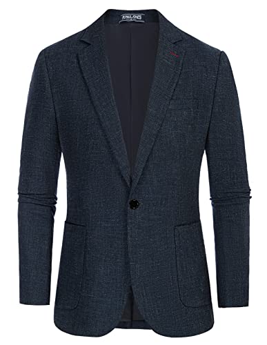 Blazer for Men Mens Casual Regular Fit Suit Jacket Linen Sport Coats Blue 2XL
