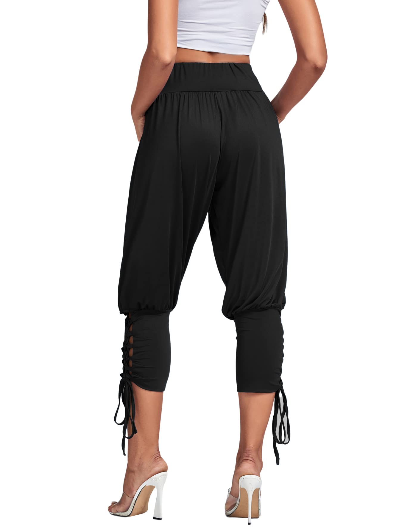 LYANER Women's Elastic High Waist Drawstring Wide Leg Palazzo Pants Loose Trousers Black X-Large