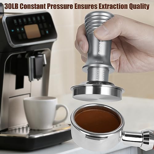 Samyoung Espresso Tamper 53mm Coffee Tamper with 30lbs Calibrated Spring-loaded Stainless Steel Espresso Coffee Tamper Flat Base Fits for Barista Coffee Lover Espresso Machine (53mm)