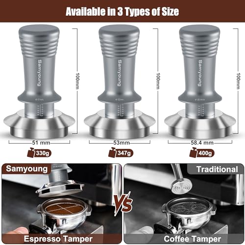 Samyoung Espresso Tamper 53mm Coffee Tamper with 30lbs Calibrated Spring-loaded Stainless Steel Espresso Coffee Tamper Flat Base Fits for Barista Coffee Lover Espresso Machine (53mm)