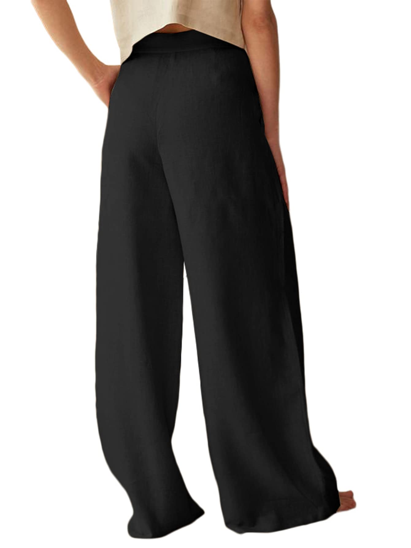 LYANER Women's High Waisted Button Front Wide Leg Palazzo Pants Loose and Casual Trousers Black X-Large