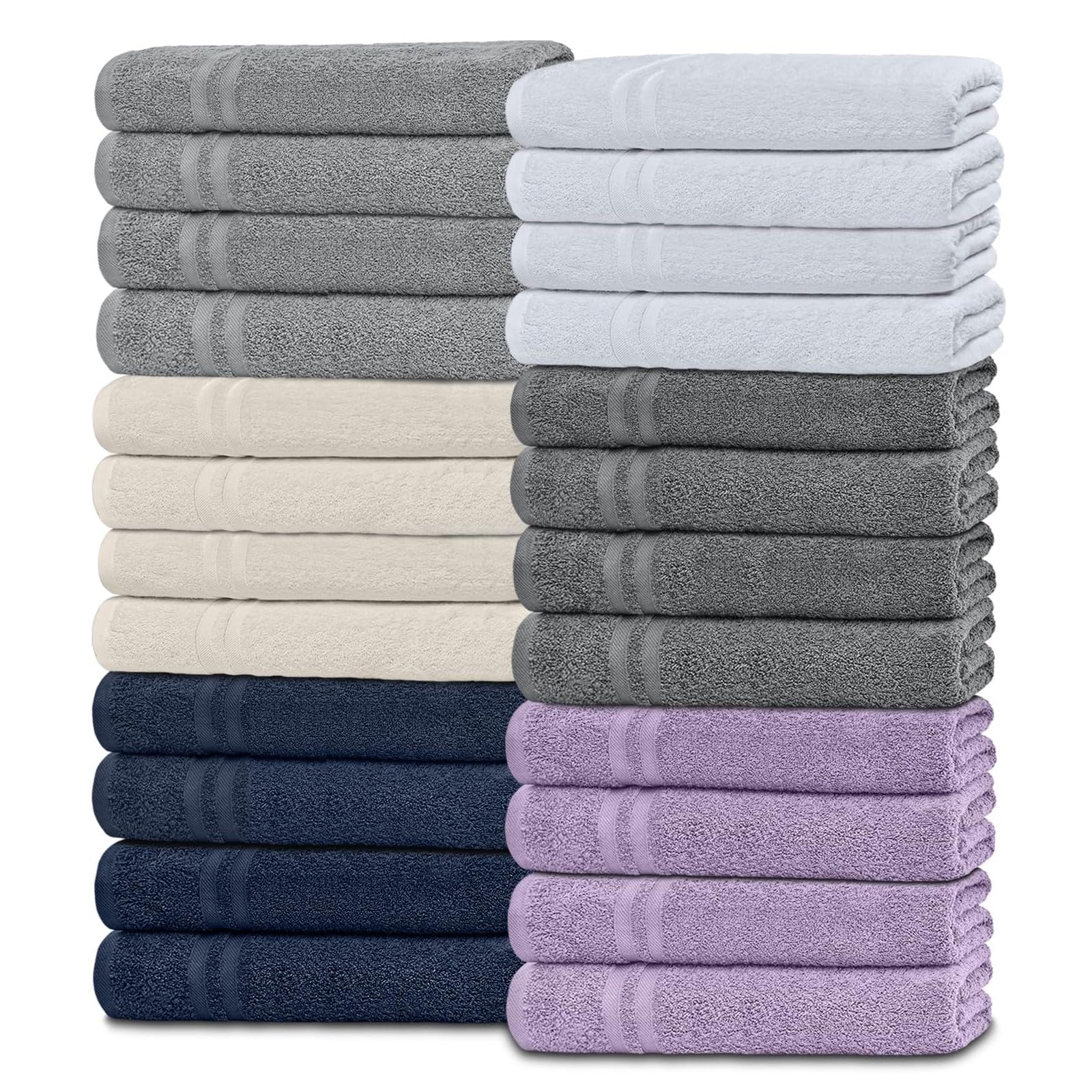 White Classic Wealuxe Cotton Washcloths - Soft Absorbent Bathroom Face Towels - 12x12 Inch - Multi - 24 Pack
