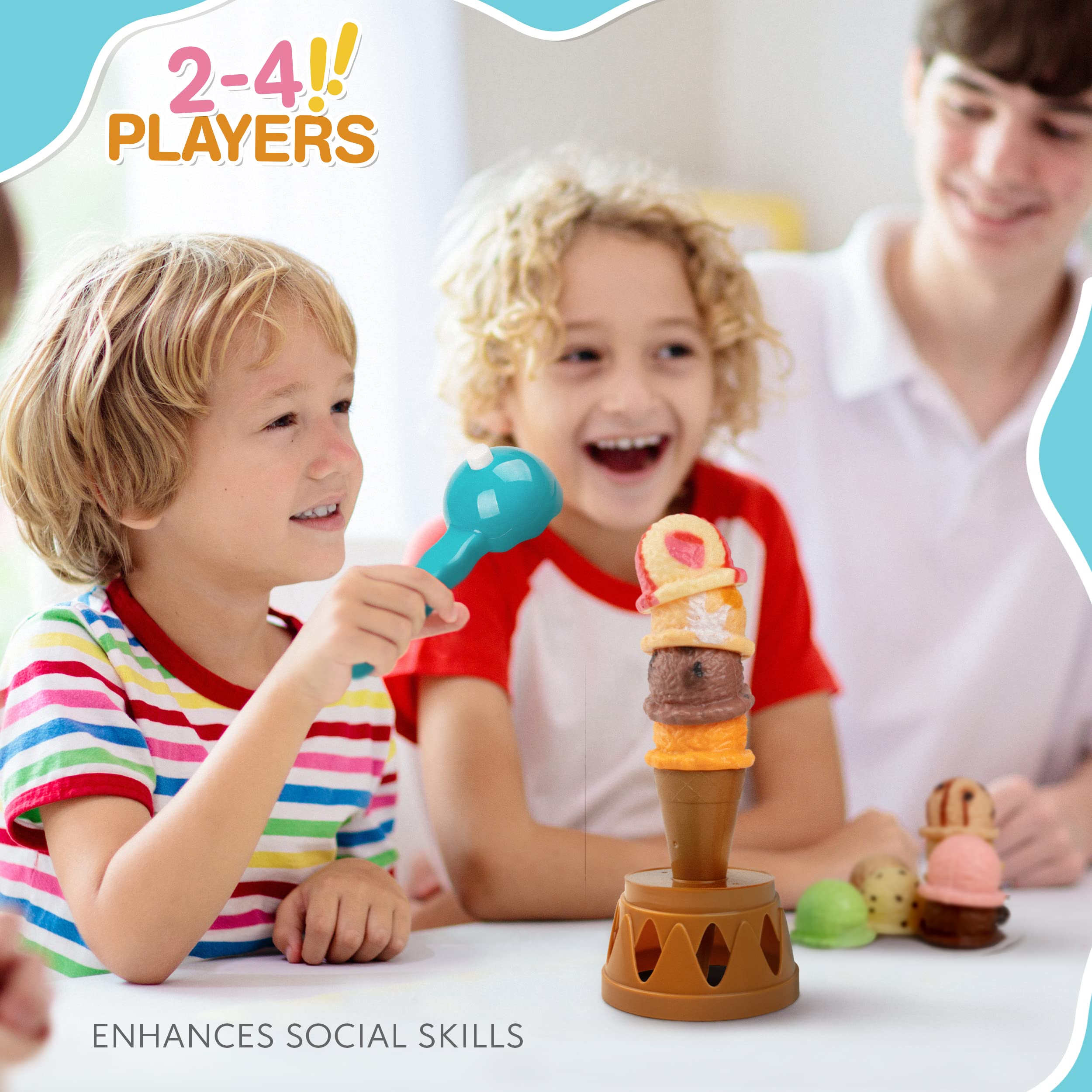 Smart Novelty Ice Cream Toy Stacking Tower - Balancing and Stackable Scoop Ice Cream Play Set for Toddlers, Frozen Dessert Food Games for Kids Aged 3+