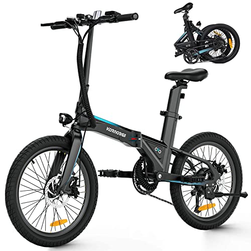 KORNORGE Electric Bike A9, 20" Ultra Light Foldable Electric Bike, Lightweight Frame, LED Headlight Sports Style Electric Bike for Adults and Teens,Black