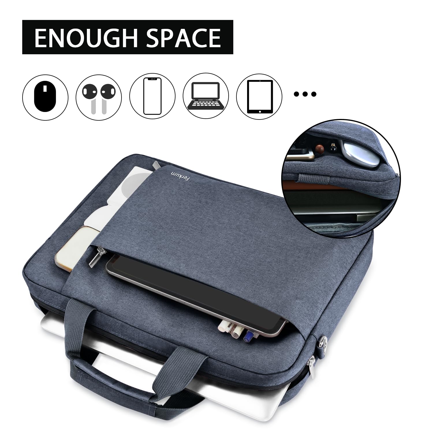 Ferkurn Laptop Bag Case for Women Men Computer Bag Compatible with HP Envy Pavilion Omen/LG Gram/MSI/Dell Inspiron XPS/Lenovo/Acer, Shoulder Strap Carrying Messenger Briefcase, Grey, 14 Inch