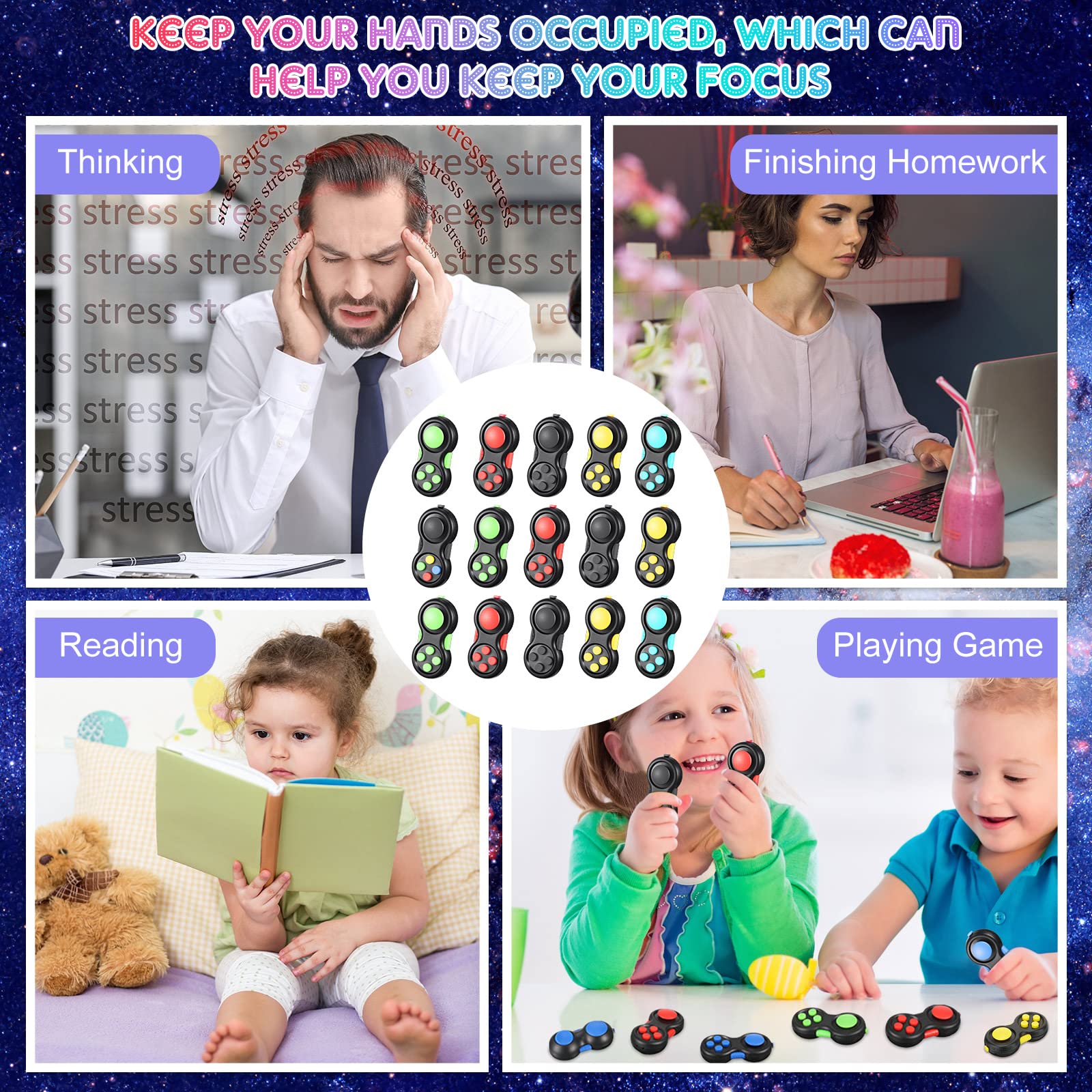 30 Pcs Pad Mini Handheld Game Controller Toy 8 Functions Clicker Classic Controller Game Pad for Adult Teens Anxiety and Stress Relief(Simple Style)