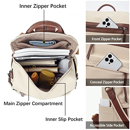 BOSTANTEN Leather Backpack Purse for Women Fashion Designer Shoulder Bag Convertible Travel Backpack Purses Beige-brown