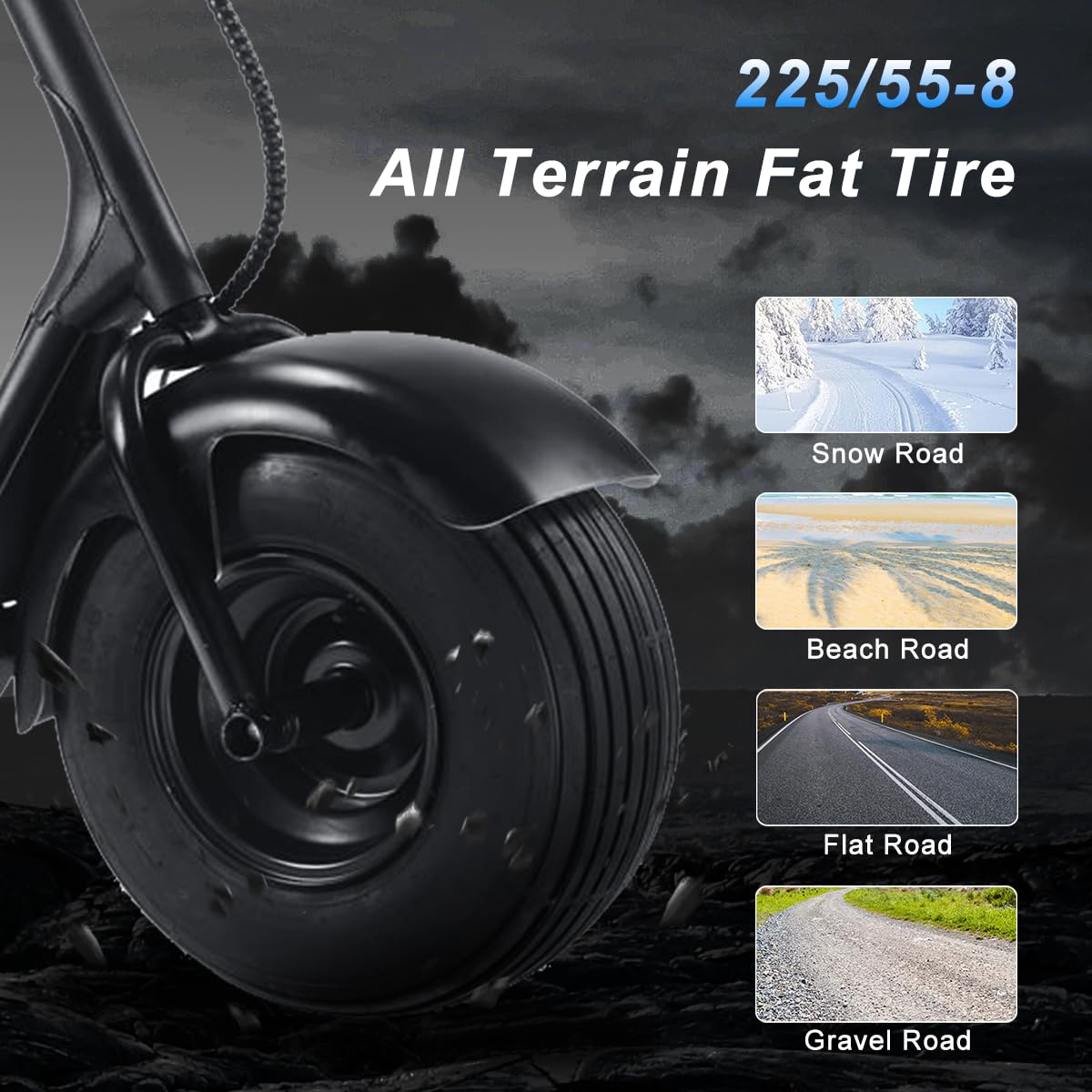 SAY YEAH Fat Tire Electric Scooter for Adult, 60V 18AH 2000W Lithium Commuter Citycoco Scooter Black, 32 MPH & 20 Miles Range, Adult Mobility Scooters, LED Light