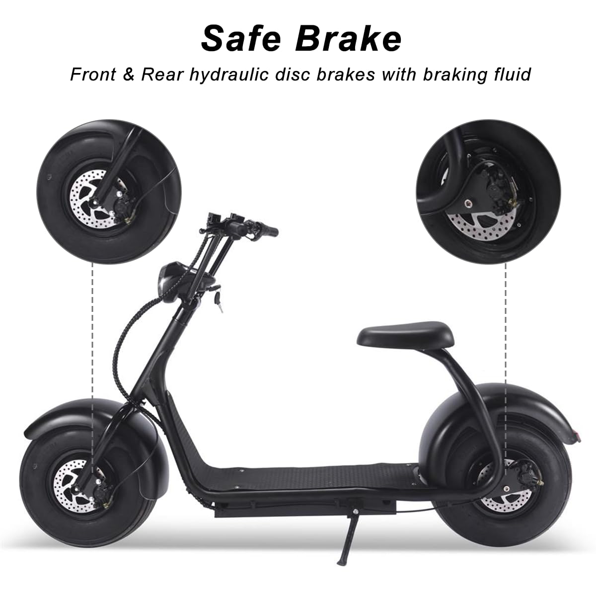 SAY YEAH Fat Tire Electric Scooter for Adult, 60V 18AH 2000W Lithium Commuter Citycoco Scooter Black, 32 MPH & 20 Miles Range, Adult Mobility Scooters, LED Light