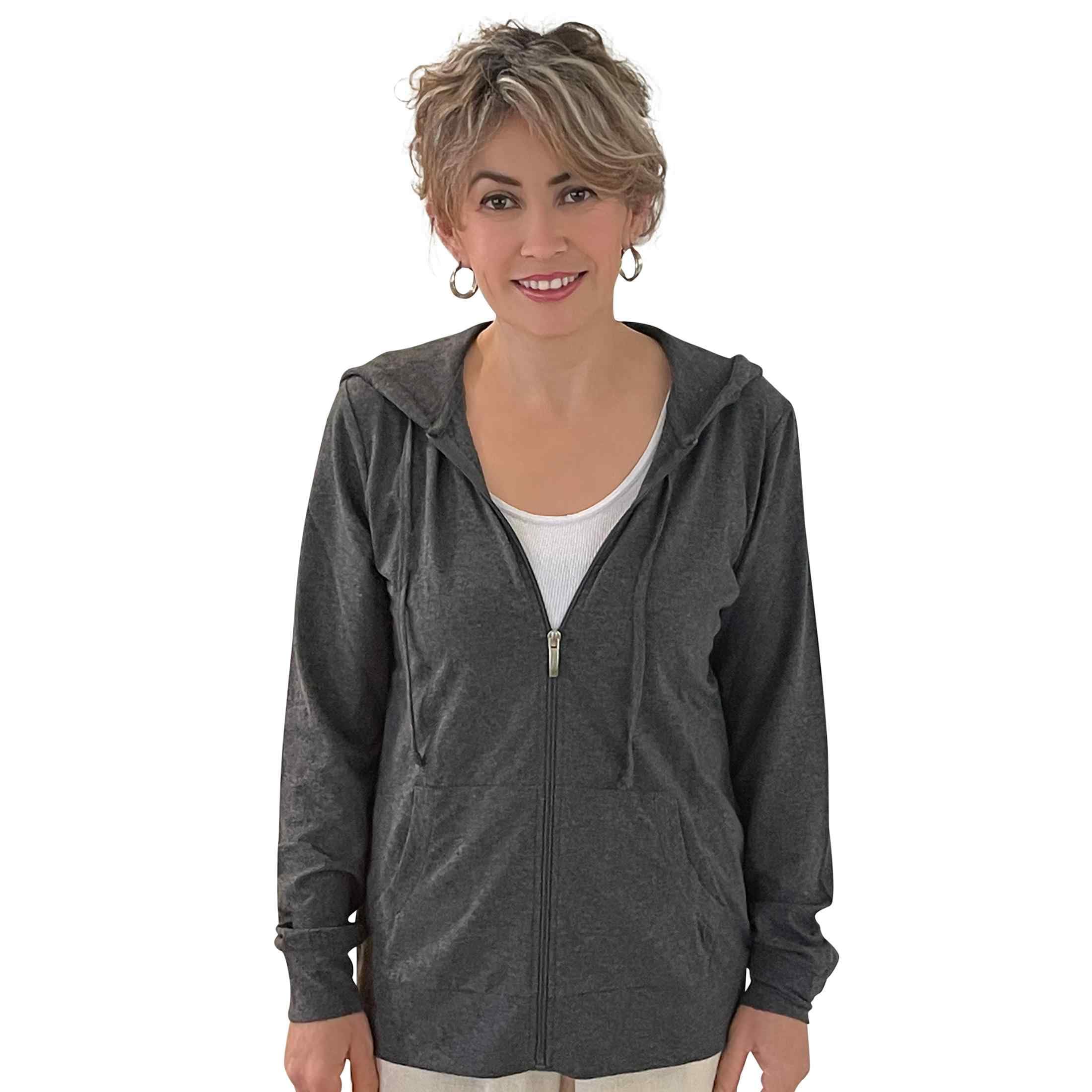 Women's Active Casual Thin Cotton Zip Up Hoodie Jacket, Charcoal Grey, Medium, 1 Piece