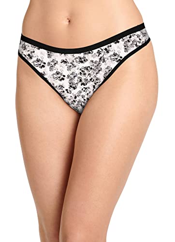Jockey Women's Underwear Organic Cotton Stretch Logo Thong - 3 Pack, Grey Heather/Placid Black Petals/Black, L