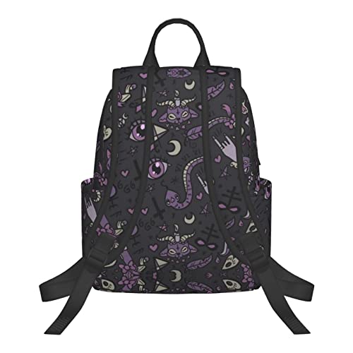 NHGFVT Purple Black Goth Spooky School Backpack for Girls Boys Student Bookbag Teens College Durable Lightweight Hiking Travel Bag