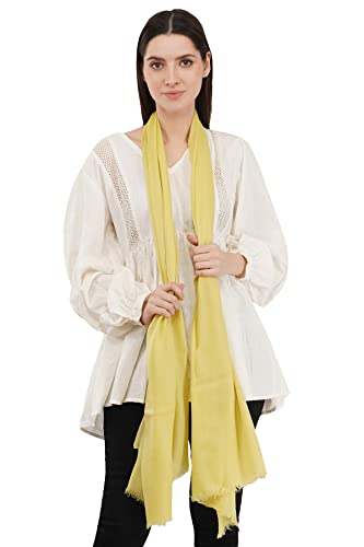 Womens Light weight Soft Cashmere Wrap Scarf Warm Solid Color Stole 100% Cashmere pure wool scarf, woven woollen stole (Yellow)