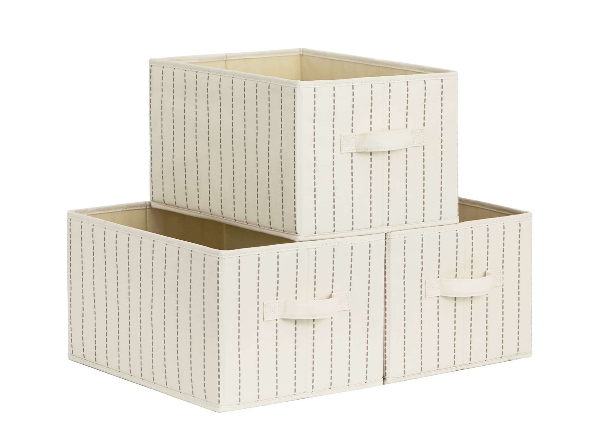 StorageWorks Storage Baskets for Shelves, Foldable Fabric Closet Storage Bins with Handles, Fabric Storage Bins Clothes Organizer, White with Grey, Dotted Line, 3-Pack, Medium