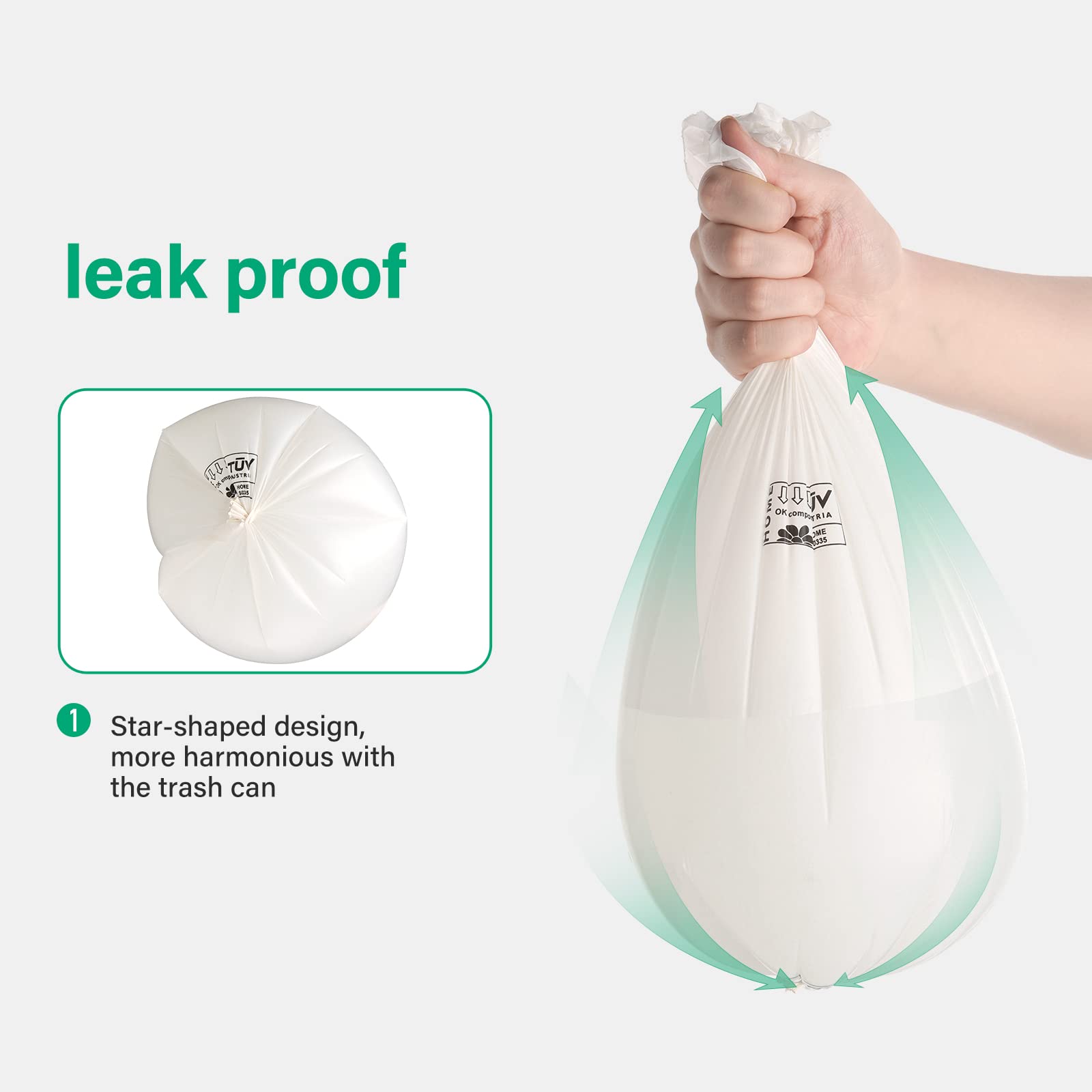 Envfender Compostable Trash Bags 4 2.6 Gallon Drawstring Biodegradable Trash Bags 100% Compost Small Trash Bags for Kitchen Bathroom Office ASTM D6400 BPI Certified Green