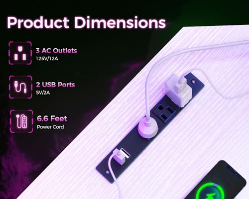 ODK L Shaped Gaming Desk with LED Lights & Power Outlets, 51" Computer Desk with Full Monitor Stand, Corner Gaming Table with Hooks & Cup Holder, White