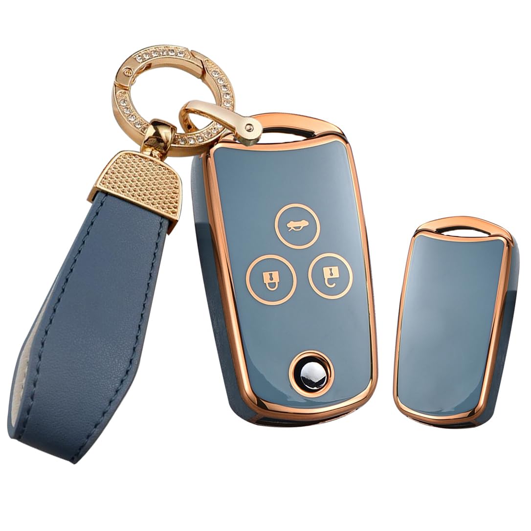 SANRILY Keyless Golden-Edge 3 Button Flip Key Fob Cover for Acura MDX TL TSX ZDX RSX for Honda Civic IX Pilot Accord 8 CRV Jazz HRV Key Case with Leather Keychain Blue
