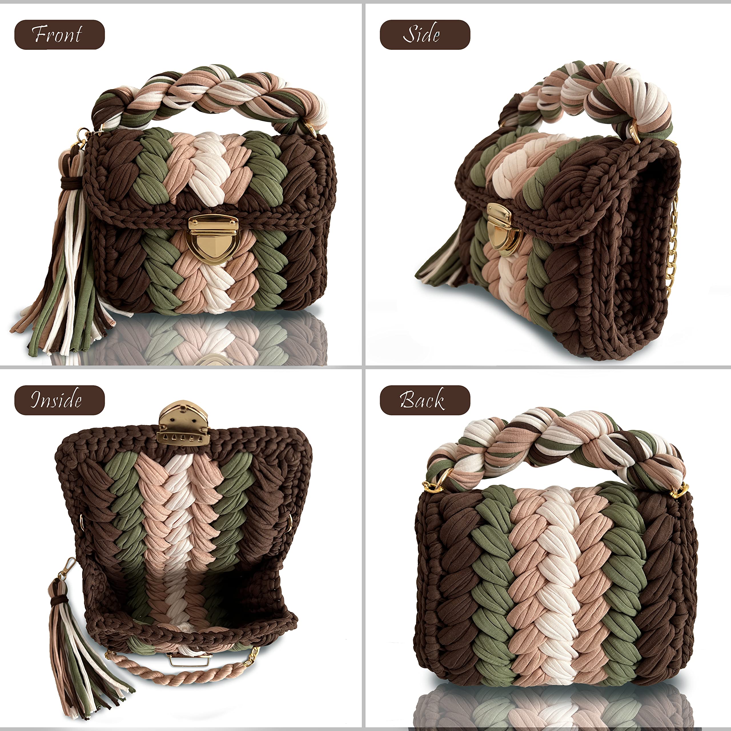 CHQEL Evening Clutch Bag for Women, Handmade Crochet Wedding Party Purse, Small Flap Formal Crossbody Handbag Evening Clutch (Autumn)