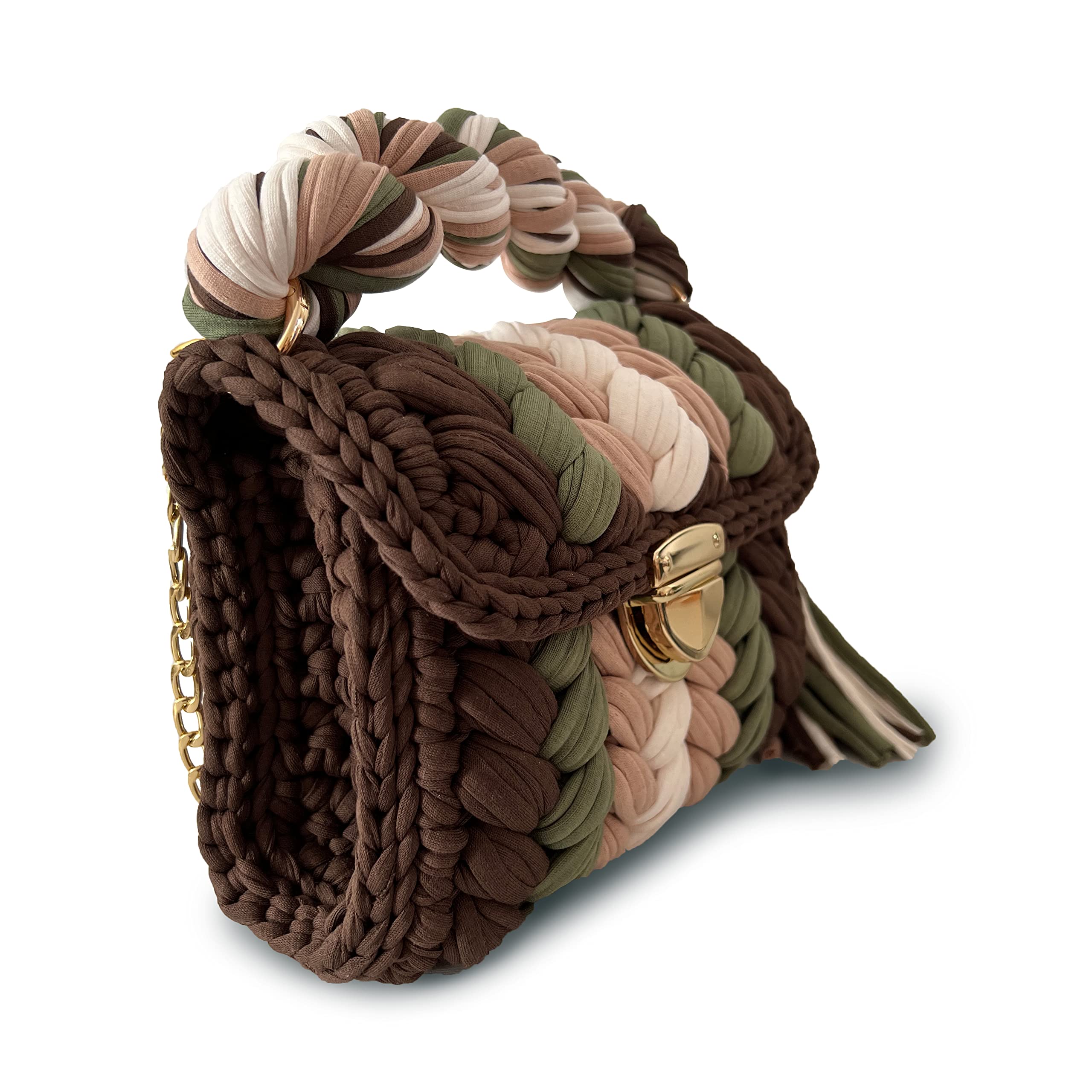 CHQEL Evening Clutch Bag for Women, Handmade Crochet Wedding Party Purse, Small Flap Formal Crossbody Handbag Evening Clutch (Autumn)