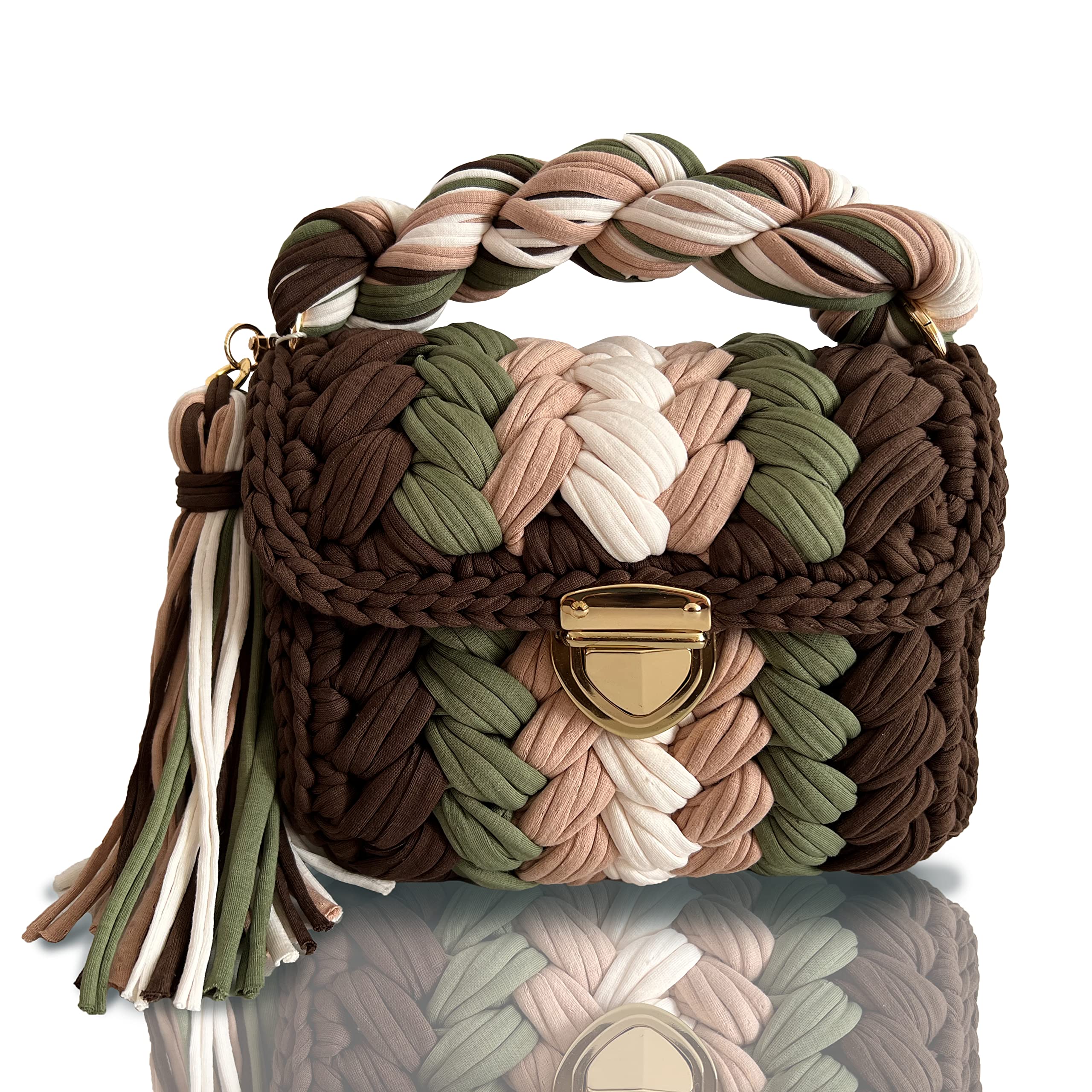 CHQEL Evening Clutch Bag for Women, Handmade Crochet Wedding Party Purse, Small Flap Formal Crossbody Handbag Evening Clutch (Autumn)