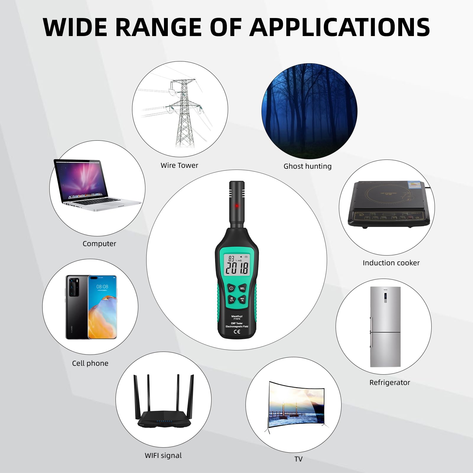 Mastfuyi EMF Meter, Electromagnetic Radiation Detector, Digital LCD EMF Detector, EMF Tester for Ghost Hunting, Home, Office, Outdoor, Indicator Lights, Audible Alert