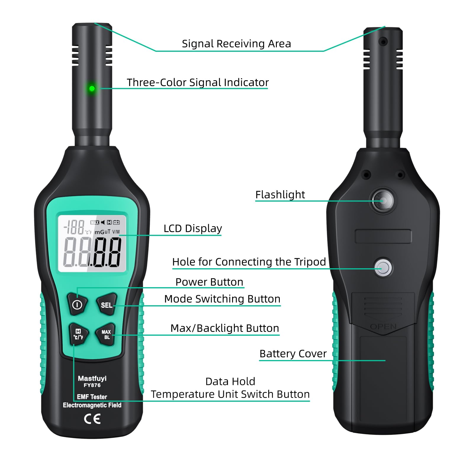 Mastfuyi EMF Meter, Electromagnetic Radiation Detector, Digital LCD EMF Detector, EMF Tester for Ghost Hunting, Home, Office, Outdoor, Indicator Lights, Audible Alert