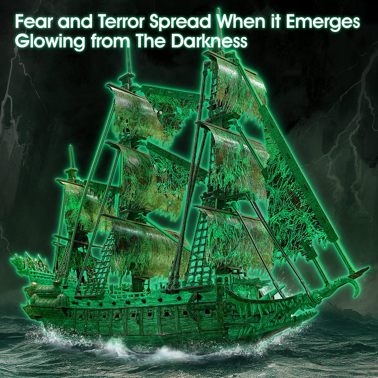 CubicFun 3D Jigsaw Puzzles Dutch Ship Model Flying Luminous Haunted Pirate Ship DIY for Adults and Kids, Building Kits Office Decoration for Women and Men, 360 Pieces