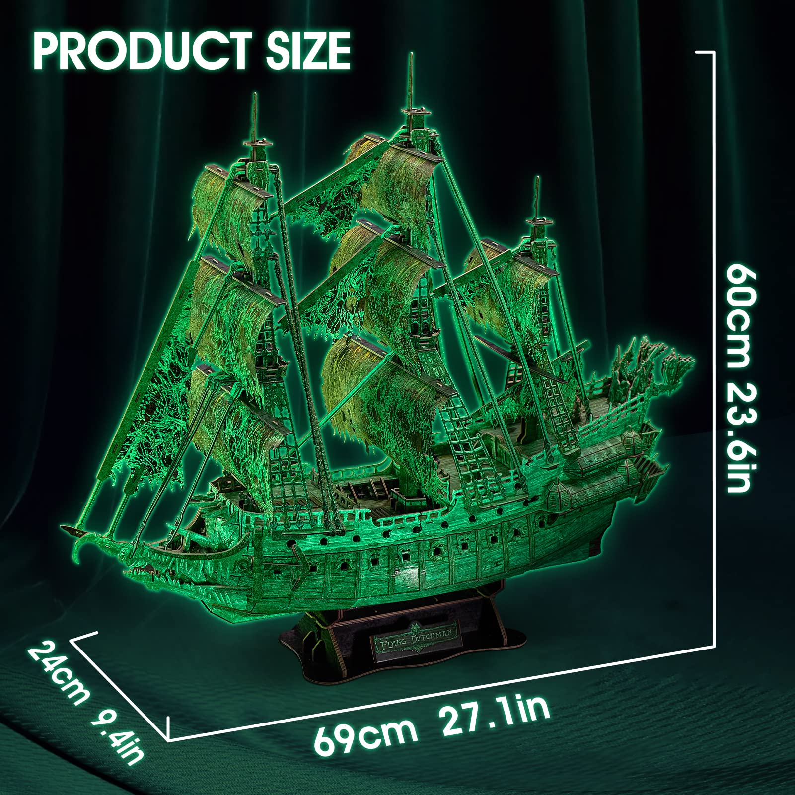 CubicFun 3D Jigsaw Puzzles Dutch Ship Model Flying Luminous Haunted Pirate Ship DIY for Adults and Kids, Building Kits Office Decoration for Women and Men, 360 Pieces