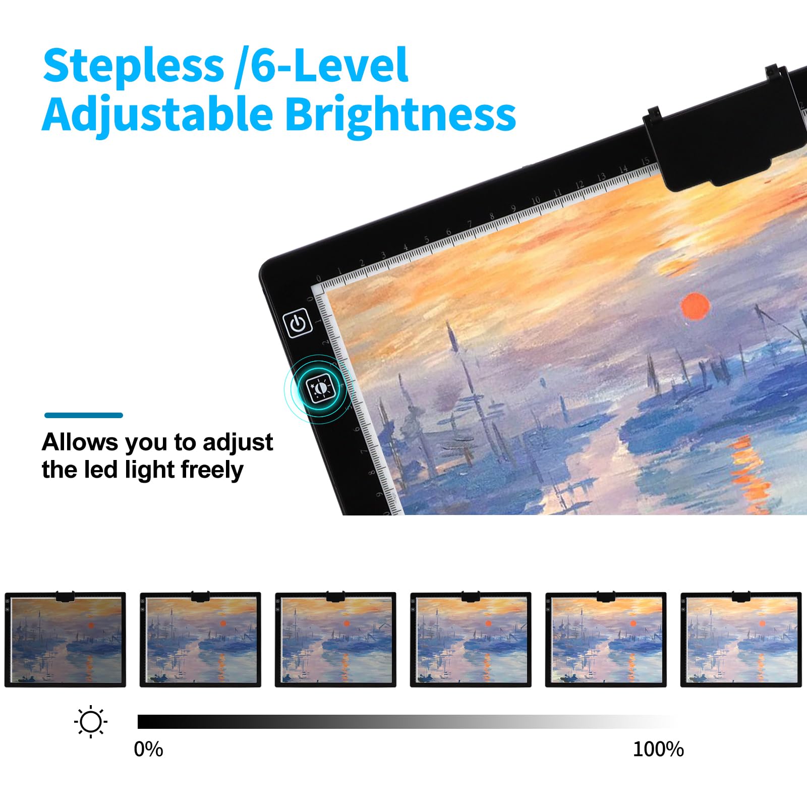KOBAIBAN Wireless A3 LED Light Pad with Foldable Stand, Top Clip, 3 Colors/Stepless/ 6-Level Dimmable Brightness Rechargeable tracing Light Box/Board for Cricut Vinyl, Weeding Tool, Diamond Painting