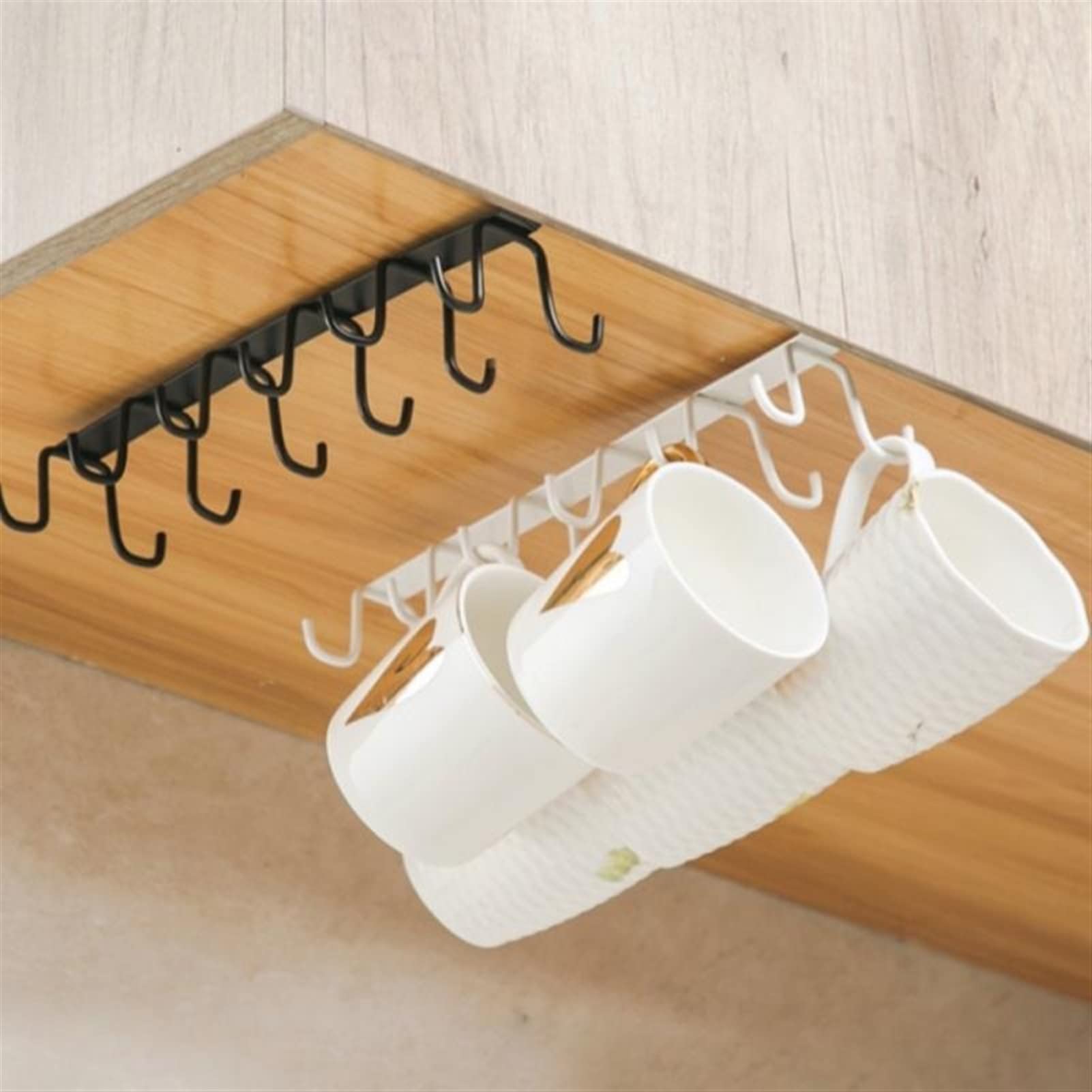 LUCBEI Coffee Cup Holder Fashion Double-Row Metal Rack Mug Cupboard Kitchen Storage Rack Hanger Bracket Cabinet Hook Mug Display ( Color : Black )