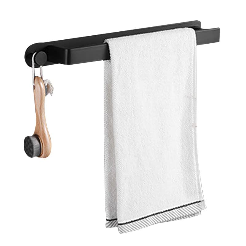 Towel Bar,15.75in Towel Holder Wall Mounted Stainless Steel Towel Rack Thicken 2.5in No-Drill Towel Rack with 1 Hook for Bathroom Matte Black (Black)