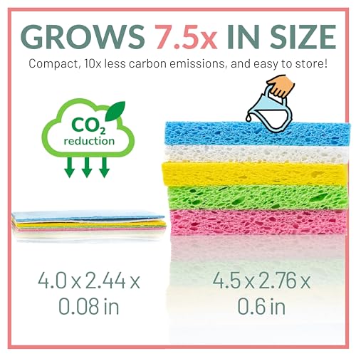 bioGo 10 Pack Compostable Pop-Up Sponges - Expanding, Non-Scratch, Plant-Based Dish Sponges - 10 Color Sponges - Compostable Pop Up Sponge - Rainbow Sponges - Kitchen Pop Up Sponges
