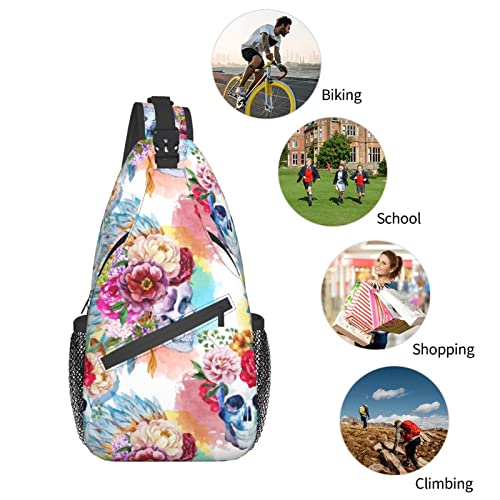 Sling Bag for Men Women, for Sugar Skull Mexcian Pattern, Shoulder Backpack Chest Bags