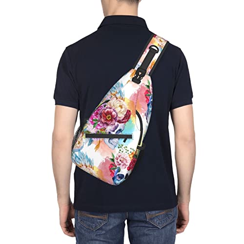 Sling Bag for Men Women, for Sugar Skull Mexcian Pattern, Shoulder Backpack Chest Bags
