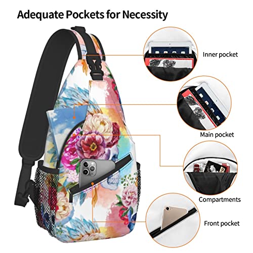 Sling Bag for Men Women, for Sugar Skull Mexcian Pattern, Shoulder Backpack Chest Bags