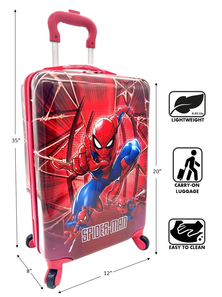 Fast Forward Kids Licensed Hard-Side 20” Spinner Luggage Lightweight Carry-On Suitcase (Spiderman - 2)