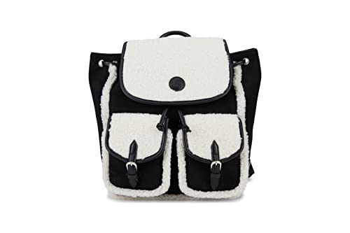 BEARPAW Women's Vintage Drawstring Flap Backpack/Bookbag for Laptop, School, College Students, Office, and Travel - Cute Fashion Backpack, Black Multi