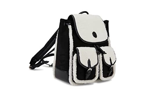 BEARPAW Women's Vintage Drawstring Flap Backpack/Bookbag for Laptop, School, College Students, Office, and Travel - Cute Fashion Backpack, Black Multi