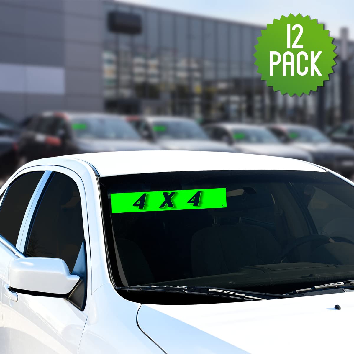 Versa Tags Windshield Slogan Stickers 12 Pack Each of FINANCING Available, Cash, Buy HERE Pay HERE, 4X4, 3RD Row Seating (60) Window Stickers Total Dealership Stickers Black On Green