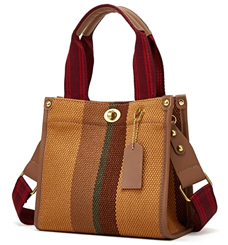 Tote Bag Hobo Bag for Women Canvas Shoulder Bag Chic Crossbody Bag Satchel Large Handbag Color Contrast Stripe